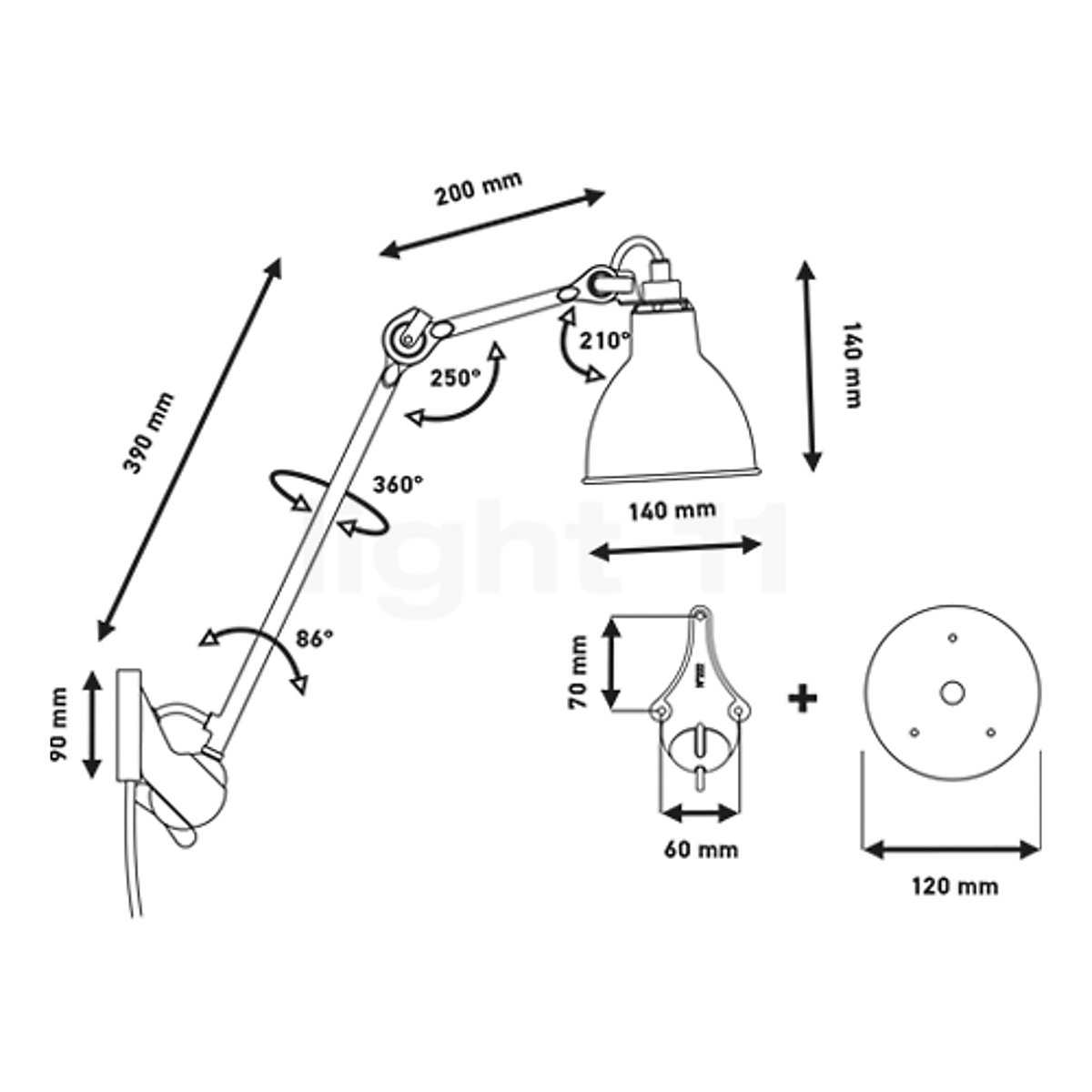 DCW Lampe Gras No 222 Applique noire en vente sur light11.fr