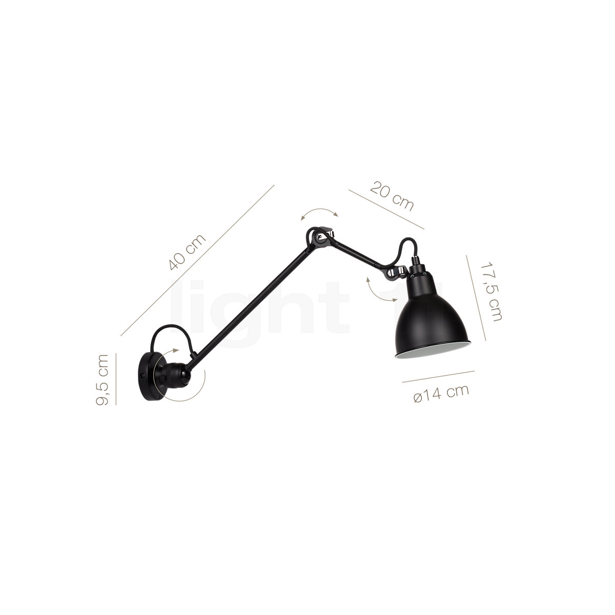 DCW Lampe Gras No 304 L 40 Applique noire - light11.fr